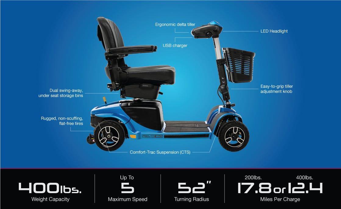 Pride Revo 2.0 4-Wheel CTS Suspension Mobility Scooter